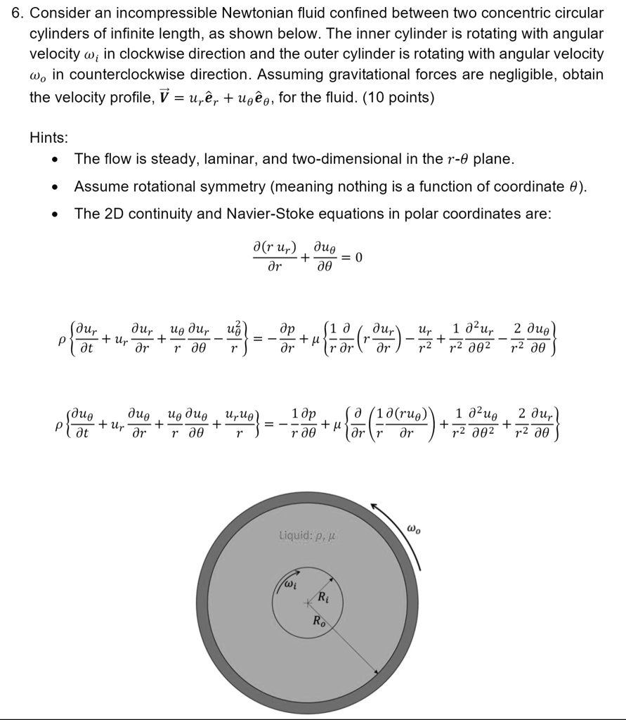 6 consider an incompressible newtonian fluid confined between two concentric circular cylinders ...