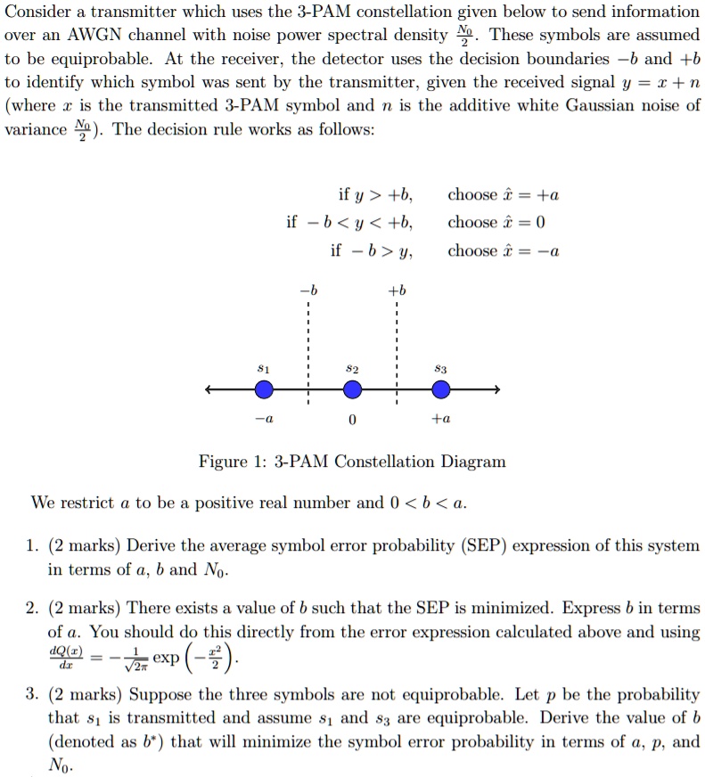 Consider a transmitter which uses the 3-PAM constellation given below to send information over ...