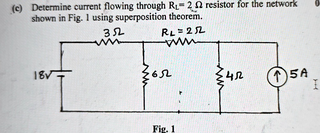 (c) Determine current flowing through R₁= 2 Ω resistor for the network shown in Fig. 1 using ...