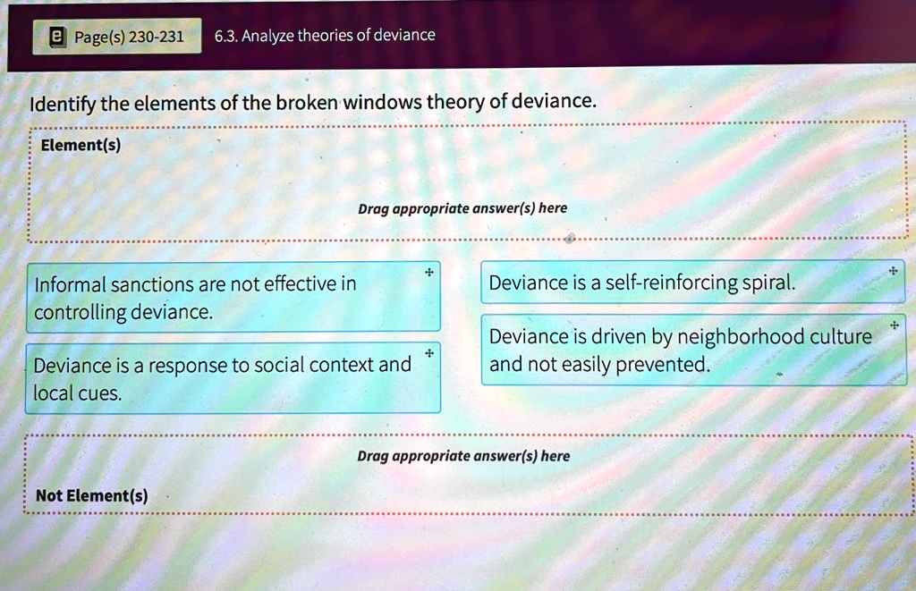 Page(s) 230-231 6.3. Analyze theories of deviance Identify the elements ...