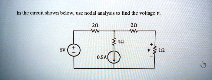 SOLVED: In the circuit shown below, use nodal analysis to find the voltage v. 20 20 342 10 0.5A
