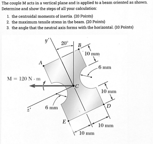 SOLVED: The couple M acts in a vertical plane and is applied to a beam ...