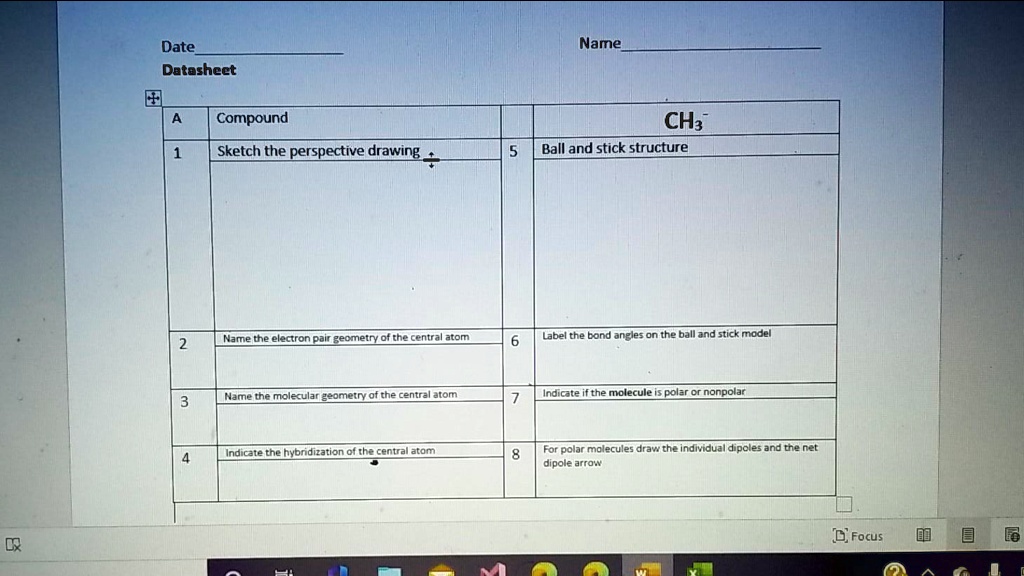 SOLVED:Date Detesheet Name Compound CHz Ball and stick structure Sketch ...