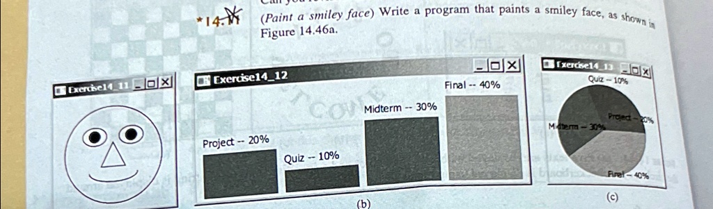 *14. (Paint a smiley face) Write a program that paints a smiley face, as shown in Figure 14.46a ...