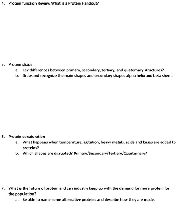 SOLVED: Protein function Review What is Protein Handout? Protein shape ...