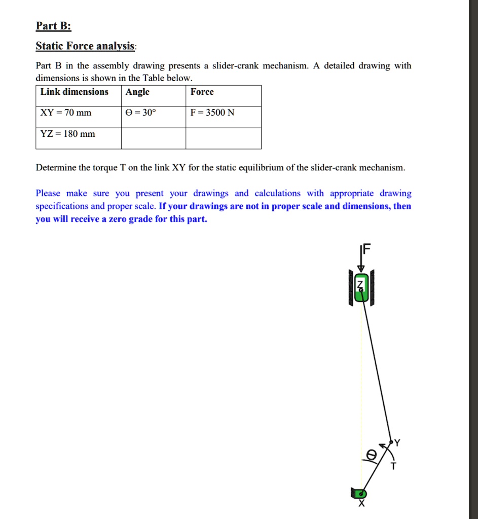 SOLVED: Part B: Static Force Analysis: Part B in the assembly drawing presents a slider-crank ...