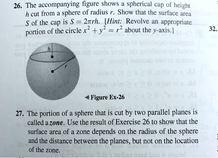 26 the accompanying figure shows a spherical cap of height h cut from a ...