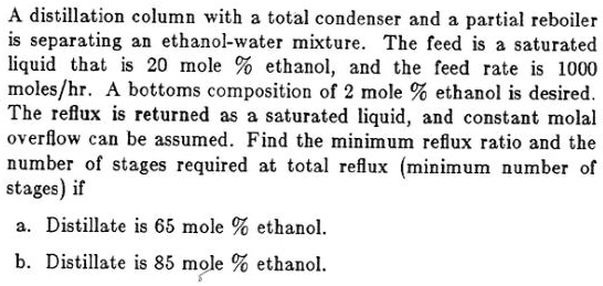Solved A Distillation Column With A Total Condenser And A Partial Reboiler Is Separating An