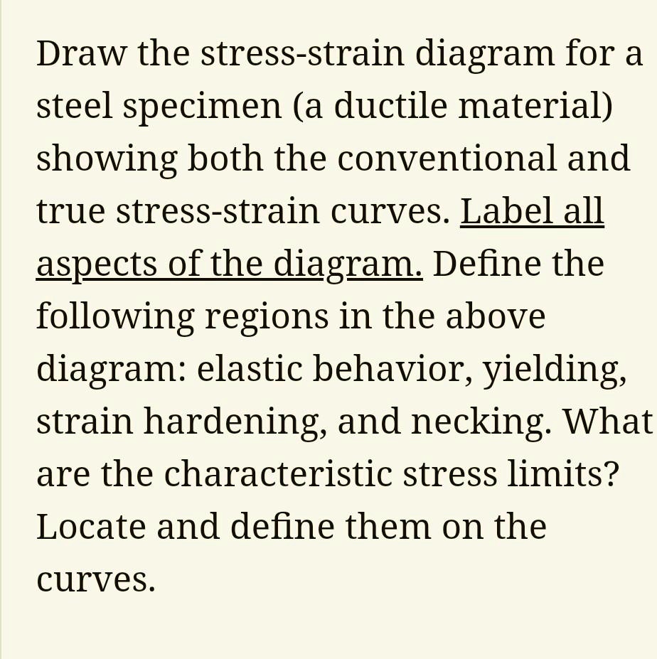 SOLVED: Draw the stress-strain diagram for a steel specimen (a ductile ...