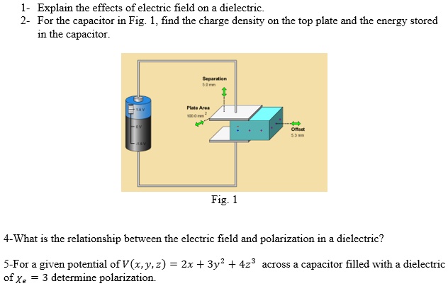 SOLVED: Explain the effects of the electric field on dielectrics. For the capacitor in Fig: 1 ...