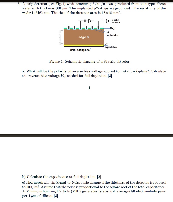 3. A strip detector (see Fig. 1) with structure p+/n/n+ was produced ...