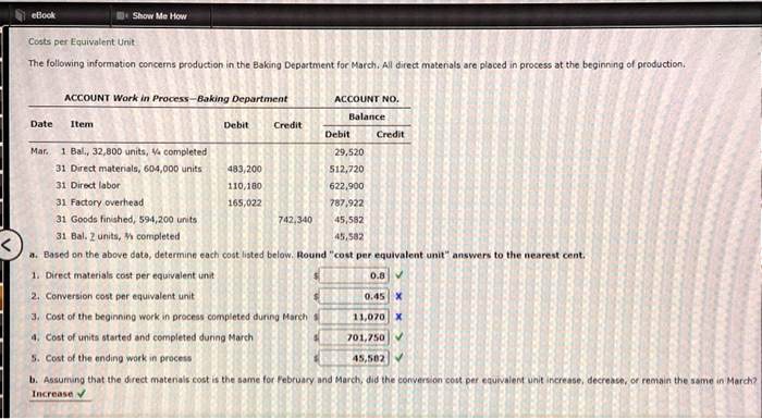 SOLVED: Costs per Equivalent Unit The following information concerns ...