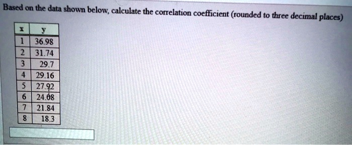 SOLVED: Based on the data shown below; calculate the correlation coefficient ! (rounded to three ...