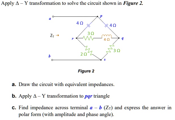 Apply Δ- Y transformation to solve the circuit shown in Figure 2. 4 Ω4Ω3ΩZT 4 Ω2Ω3ΩFigure 2 a ...