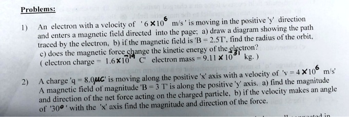 SOLVED:Froblemsi x1os nVS is moving in the positive 'y direction An electron with Velocily of ...