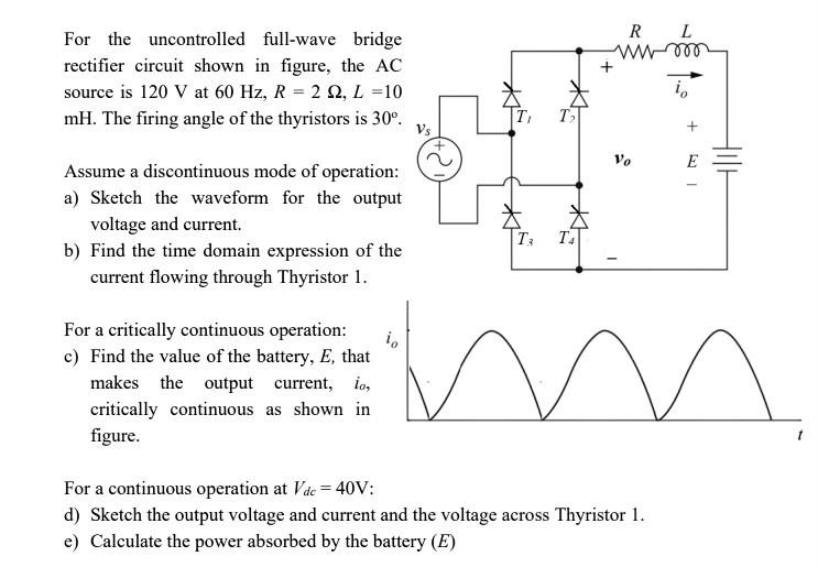 SOLVED: For the uncontrolled full-wave bridge rectifier circuit shown ...