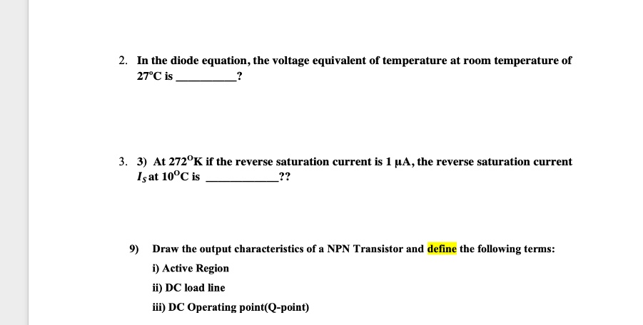 SOLVED: In the diode equation, the voltage equivalent of temperature at ...