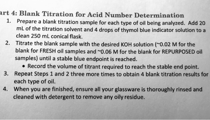 SOLVED: art 4: Blank Titration for Acid Number Determination Prepare ...