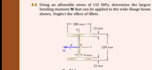 SOLVED: 4.3 Using an allowable stress of 155 MPa, determine the largest bending moment M that ...
