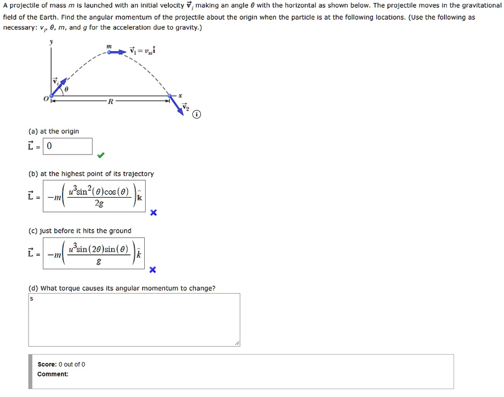 SOLVED: A projectile of mass m is launched with an initial velocity v, making an angle Î¸ with ...