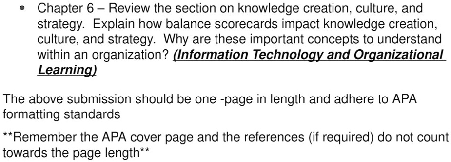 SOLVED: Chapter 6 Review the section on knowledge creation, culture ...