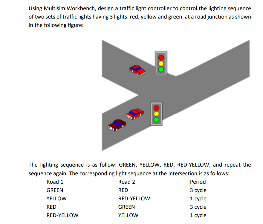 [GET ANSWER] Using Multisim Workbench, design a traffic light ...