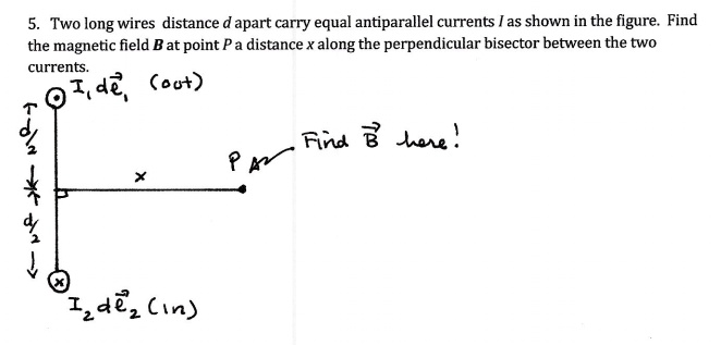 5. Two long wires distance d apart carry equal antiparallel currents I ...