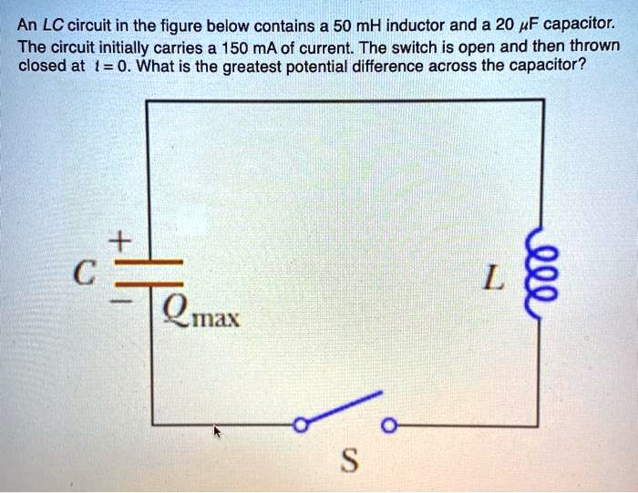 SOLVED: An LC circuit in the figure below contains a 50 mH inductor and a 20 uF capacitor The ...
