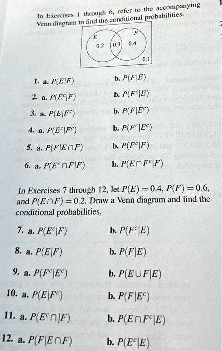 In Exercises 1 through 6, refer to the accompanying Venn diagram to find the conditional ...