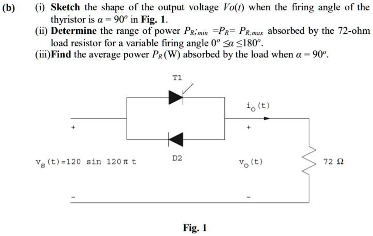 SOLVED: (b) Sketch the shape of the output voltage Vo(t) when the firing angle of the thyristor ...
