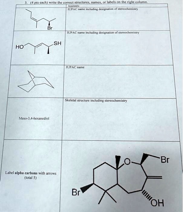 SOLVED: Texts: 3.4 pts each write the correct structures, names, or labels on the right column ...