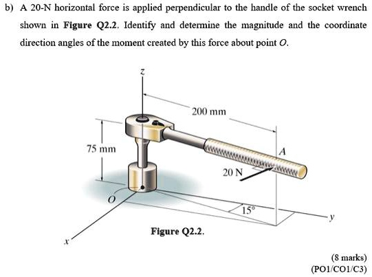 b a 20 n horizontal force is applied perpendicular to the handle of the ...