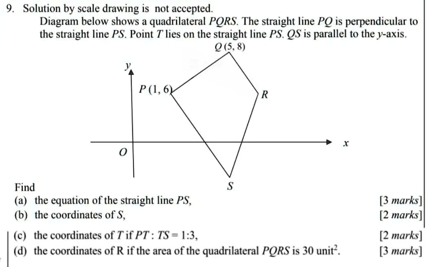 9. Solution by scale drawing is not accepted. Diagram below shows a quadrilateral PQRS. The ...