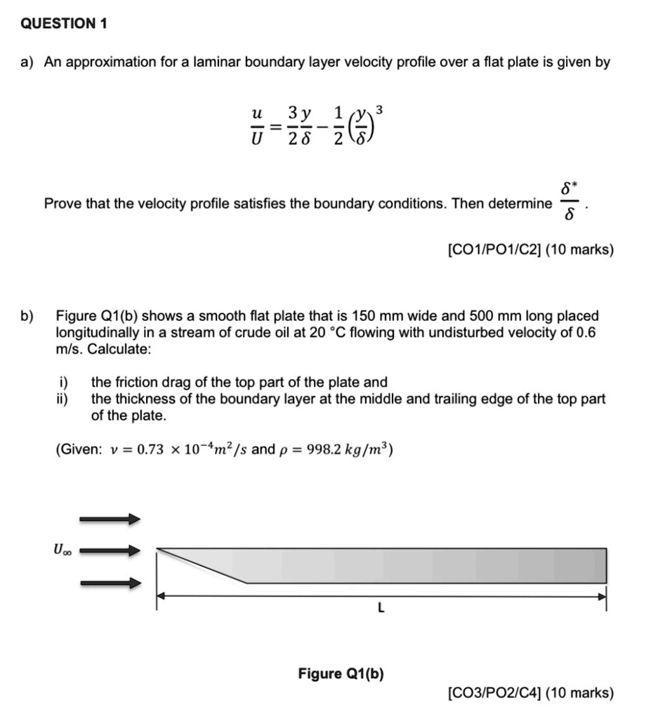 SOLVED: a) An approximation for a laminar boundary layer velocity profile over a flat plate is ...