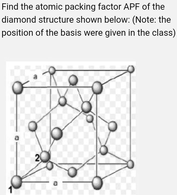 SOLVED:Find the atomic packing factor APF of the diamond structure shown below: (Note: the ...