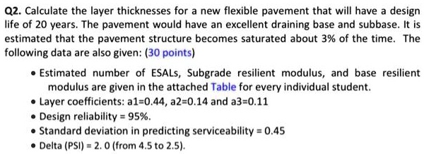 Q2. Calculate the layer thicknesses for a new flexible pavement that ...