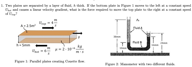 SOLVED: Two plates are separated by a layer of fluid, h thick. If the ...