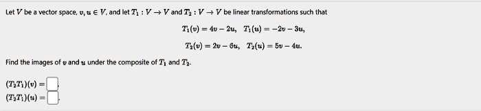 Let V be a vector space, v, u ∈ V, and let T1: V → V and T2: V → V be ...