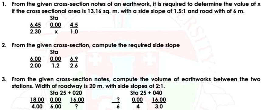 topic earthworksanswer the following from the given cross section notes ...