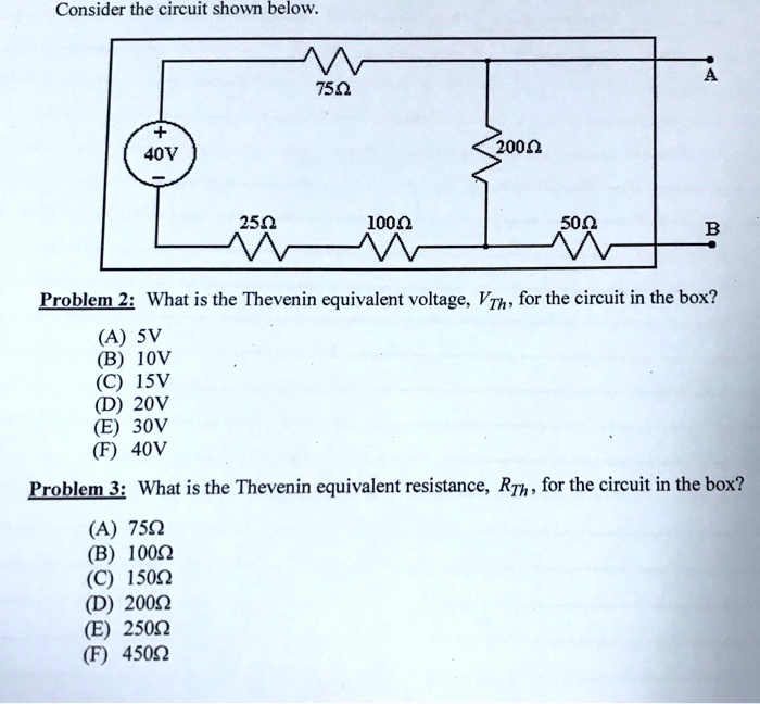 Consider the circuit shown below. 75? +40V - 25? 100? 200? A 50? B Problem 2: What is the ...