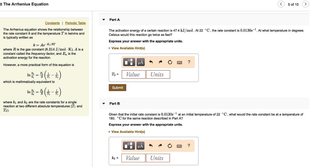 the arrhenius equation of 10 part a constants perodic table the ...