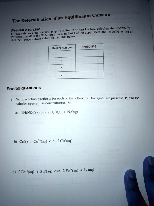 SOLVED: Equilibrium Constant Determination of an The Pre-lab exercise of Part 2: Calculate the ...