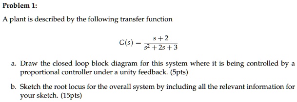 SOLVED: Problem 1: A plant is described by the following transfer ...