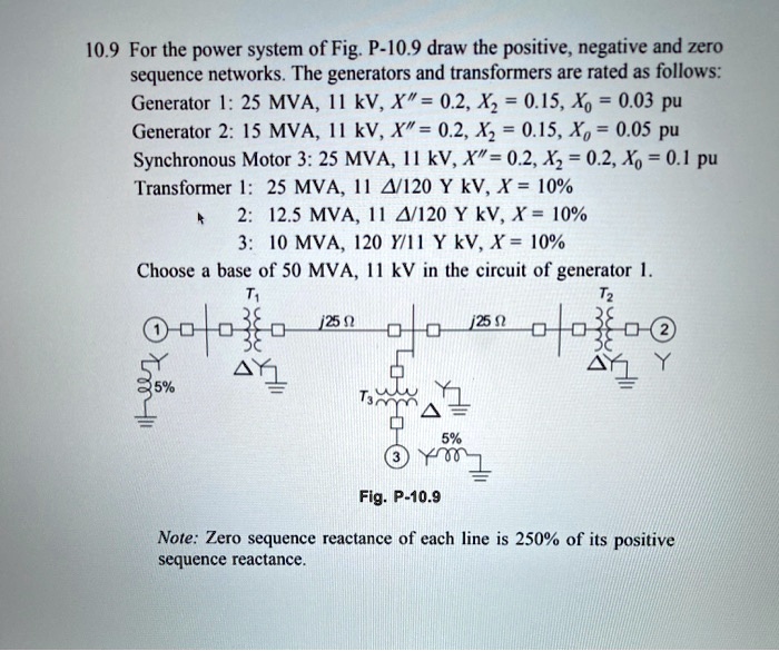10.9 For the power system of Fig.P-10.9, draw the positive, negative, and zero sequence networks ...