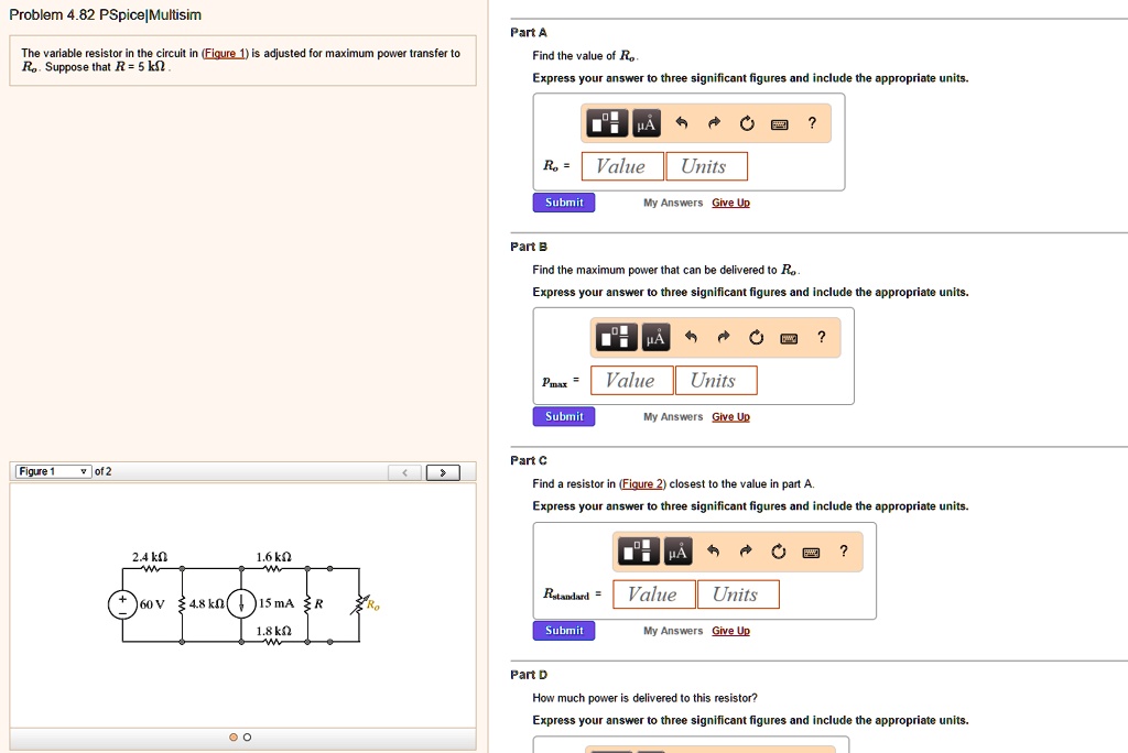 SOLVED: Problem 4.82 PSpice|Multisim Part A: Find the value of R. Express your answer to three ...