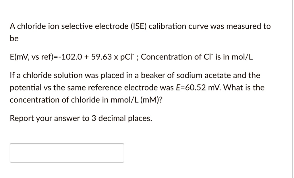 SOLVED: Chloride ion selective electrode (ISE) calibration curve was ...