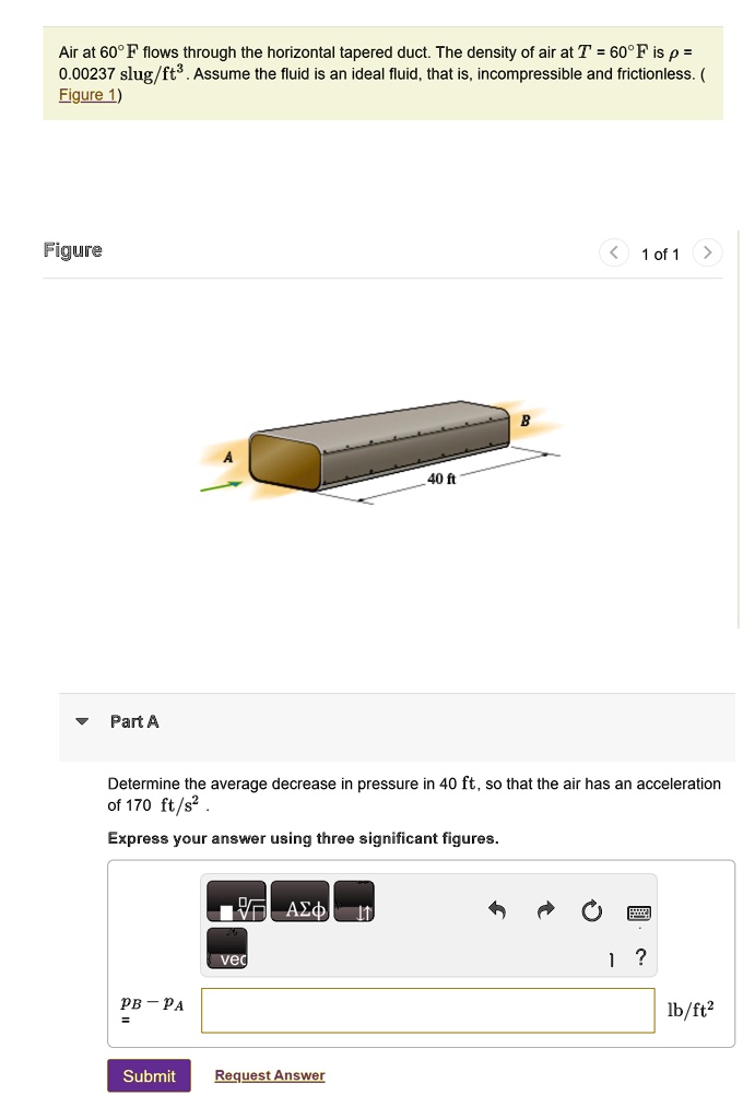 SOLVED: Texts: Air at 60°F flows through the horizontal tapered duct ...