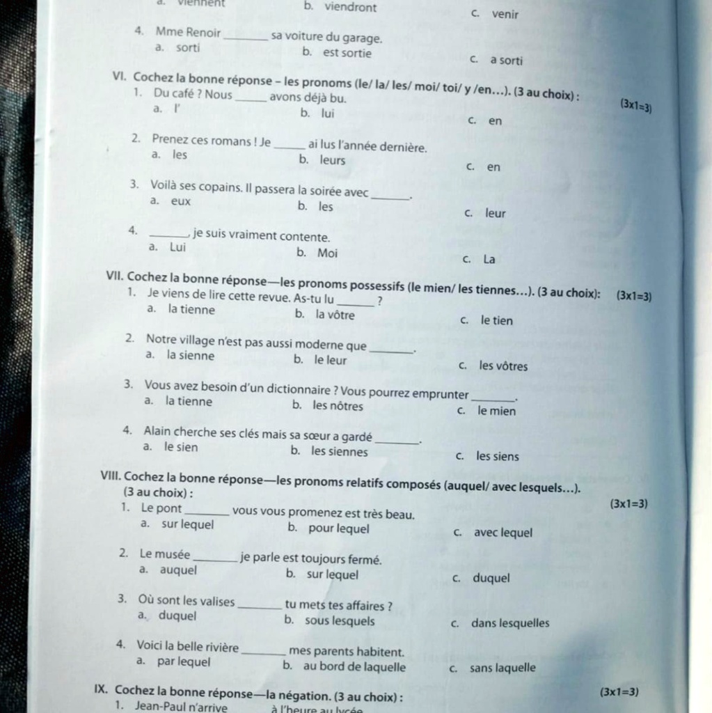 French Worksheet MCQs. Also, please let me know which book this is from.