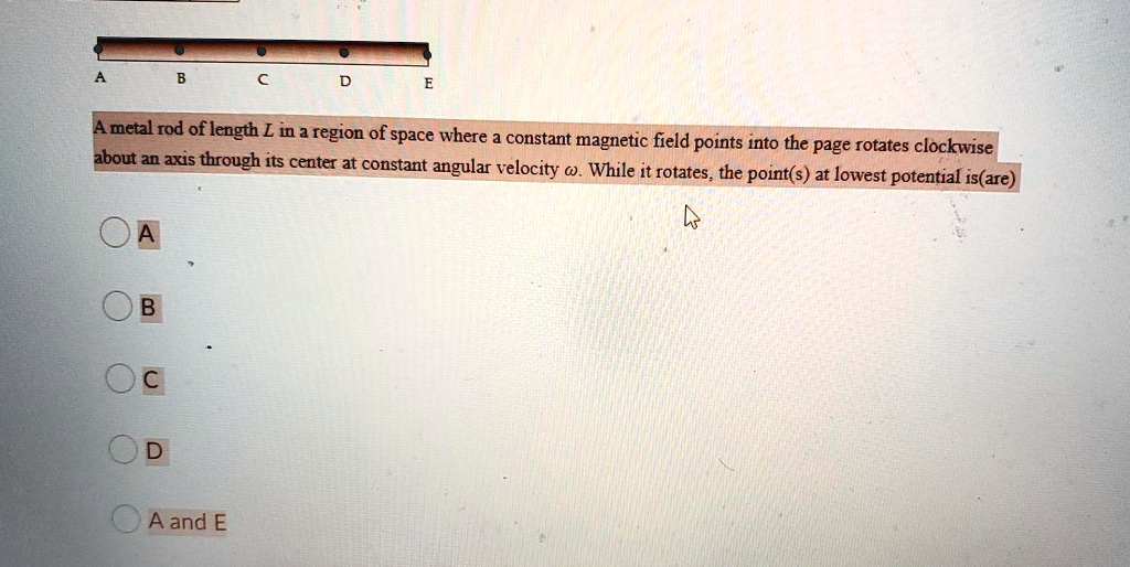 A B C D E A metal rod of length L in a region of space where a constant ...