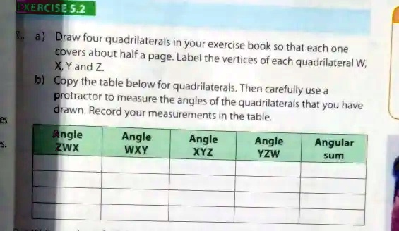 EXERCISE 5.2 1. a) Draw four quadrilaterals in your exercise book so that each one covers about ...